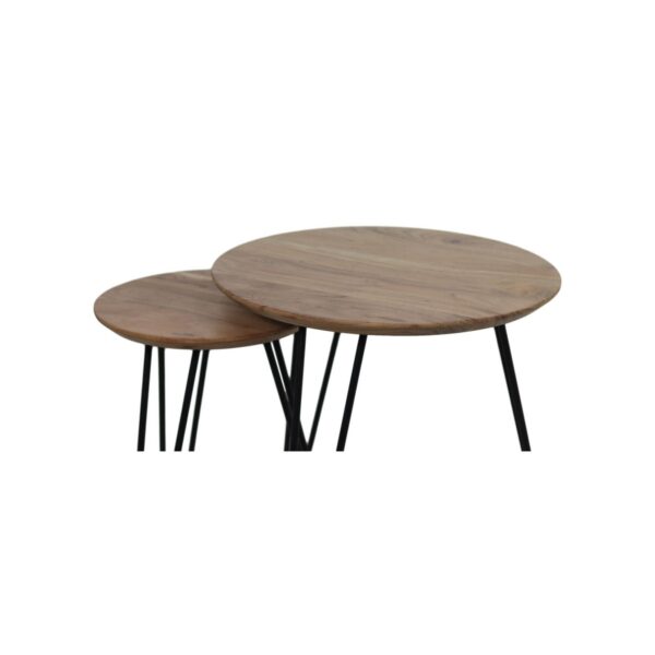 Swiss Edge Round Table set van 2 - ø60 - acaciahout/ijzer - Mr Noir