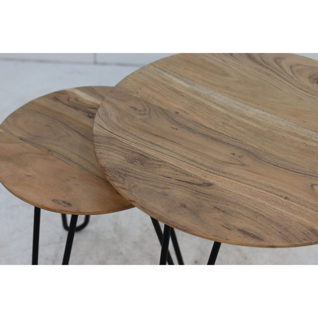 Swiss Edge Round Table set van 2 - ø60 - acaciahout/ijzer - Mr Noir